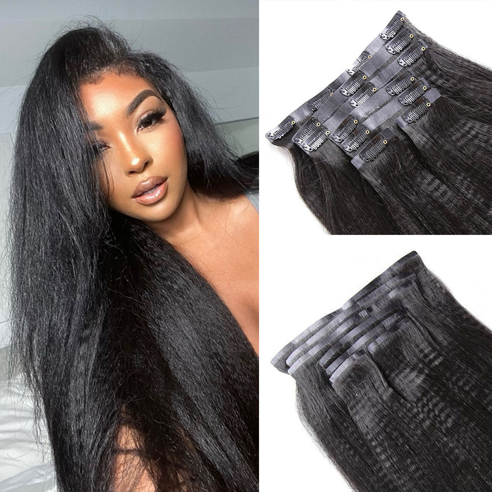 Ultra Thin Yaki Seamless PU Clip In Hair Extension Virgin Human Wefts ...